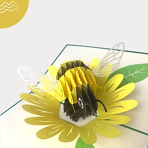 Paper Pop Up Cards 4.7x6.69 inch, bee with sunflower, 3D Popup Greeting Cards with Envelopes, perfect for pop-up bursting birthday gift.