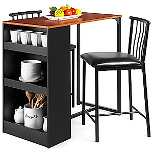 Best Choice Products 3-Piece 36in Wooden Counter Height Dining Table Set for Kitchen, Dining Room w/Storage Shelves, Metal Frame, 2 Barstools - Espresso