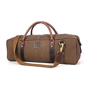 Aaron Leather Goods Canvas Leather Chef Knife Bag with Adjustable/Detachable Shoulder Strap (Seaweed, Canvas)