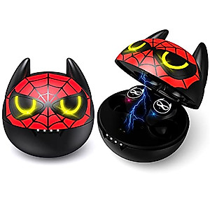 AMAFACE Wireless Earbuds for Youth Guys, Truly Wireless Headphones Stereo Sound in-Ear with Mic Touch Control, Sweat-Proof Bluetooth 5.0 Noise Reduction Earphones with Cartoon Red Charging Case