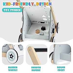 Wooden Baby Walker, Baby Push Walkers, Walker for Baby Boys and Girls, Baby Activity Center, Toddler Montessori Toys for 1+ Year Old, Kids Multi-Activity Learning Walker