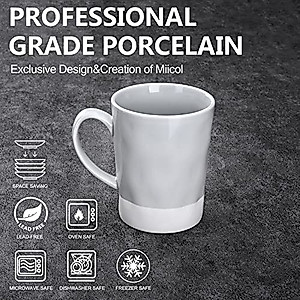 Miicol Porcelain Coffee Mugs Set of 6-15 Oz Large Ceramic Flat Bottom Cups for Latte, Tea, Cocoa - Modern Rustic Handmade Look, Neutral Grey