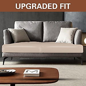 Auctus Polyurethane Leather T-Cushion Covers Waterproof Elastic Seat Covers, Waterproof Sofa Cushion Covers, Furniture Protectors, Sofa Cushion Covers, Sofa Seat Covers (2 Pieces, Light Camel)