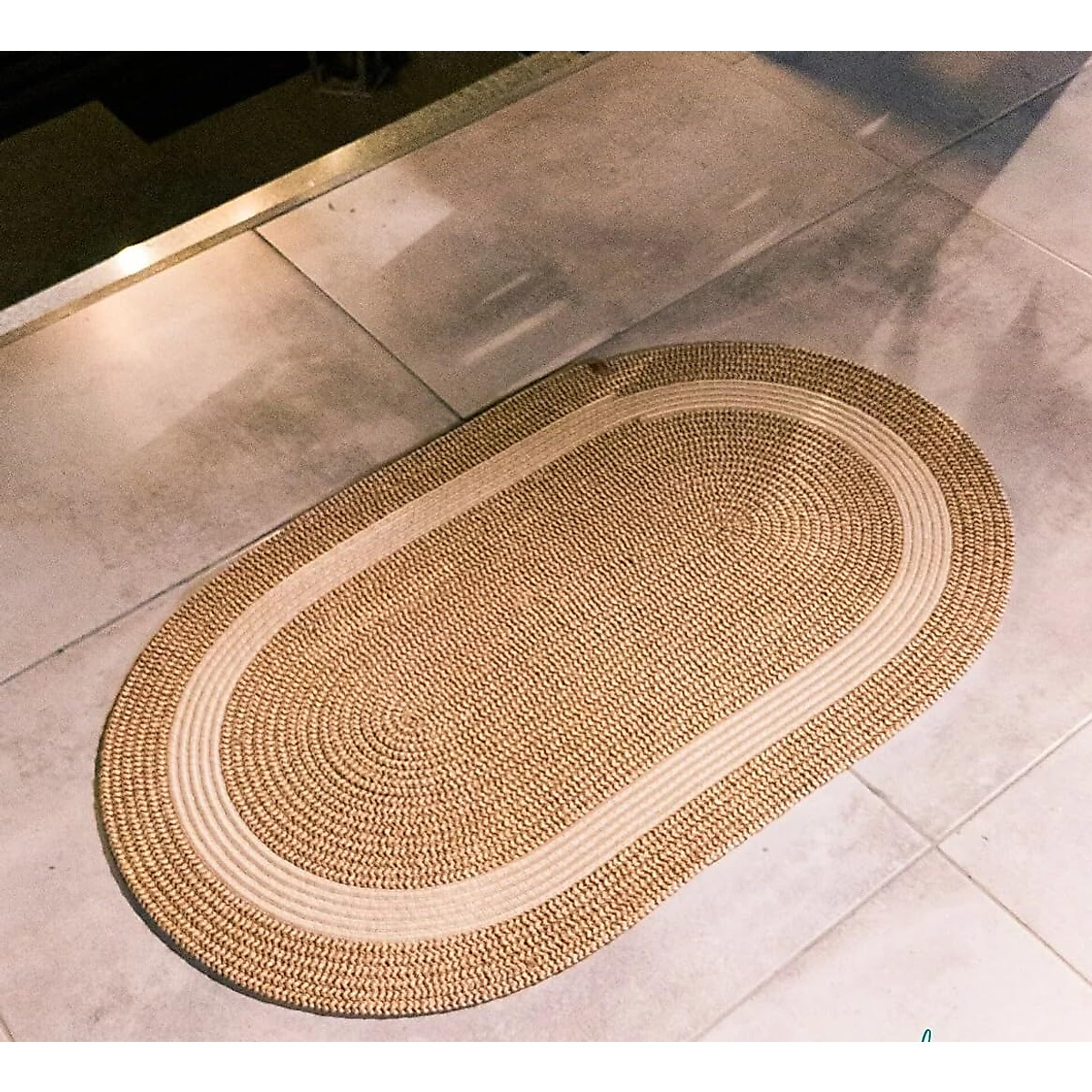 Tly Home-Beige Striped-Jute Door mat Rug -Jute Mats 19.6 x 31.50 Inches -Naturel Mats-Patterned Door Front-Bath Mat-Rug Mats Natural-Balcony mats-Gift- Houseware-Home Decore-Natural Welcome Doormat