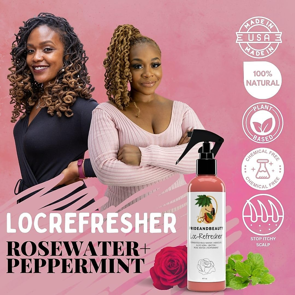 Rose Water For Locs, Daily Moisturizing Refreshing Spray, Rose Water For Hair, Rosewater and Peppermint Hair Scalp Moisturizer. (4 OUNCES)