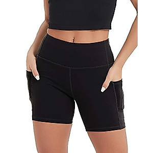 Stelle Womens High Waist Biker Cycling Fitness Gym Running Volleyball Workout Yoga Shorts (Large, 5'' Black)