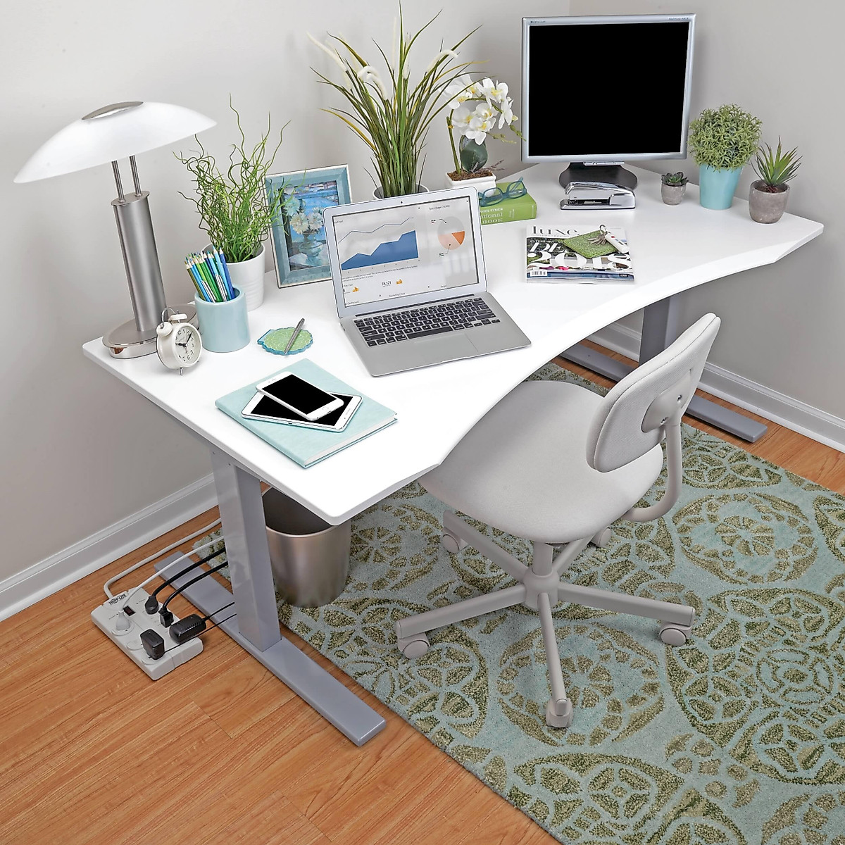 Tripp Lite 8 Outlet Surge Protector Power Strip, 8ft Cord Right Angle Plug, LIFETIME INSURANCE & $75K INSURANCE (TLP808) light gray