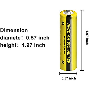 AA Rechargeable Battery10 Pack, NICD AA 600mAh 1.2V Solar Batteries Nickel Cadmium Battery for Garden Landscaping Solar Lights (Button Top)