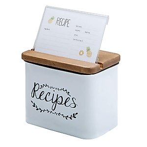 NIKKY HOME 4x6 Kitchen Metal Recipe Organization Box with Cards and Dividers, White