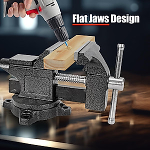 EASYBERG 4.5 Inch Bench Vise, Vice for Workbench with 270° Swivel Locking Base and 4.3in Jaw Opening, Bench Vice for Home DIY Woodworking, Drilling, Cutting Conduit