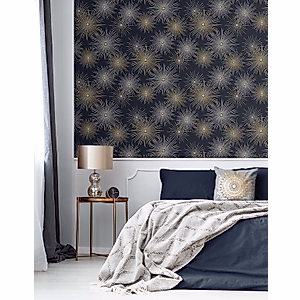 NextWall Starburst Geo Mid Century Peel and Stick Wallpaper (Midnight Blue & Metallic Gold)