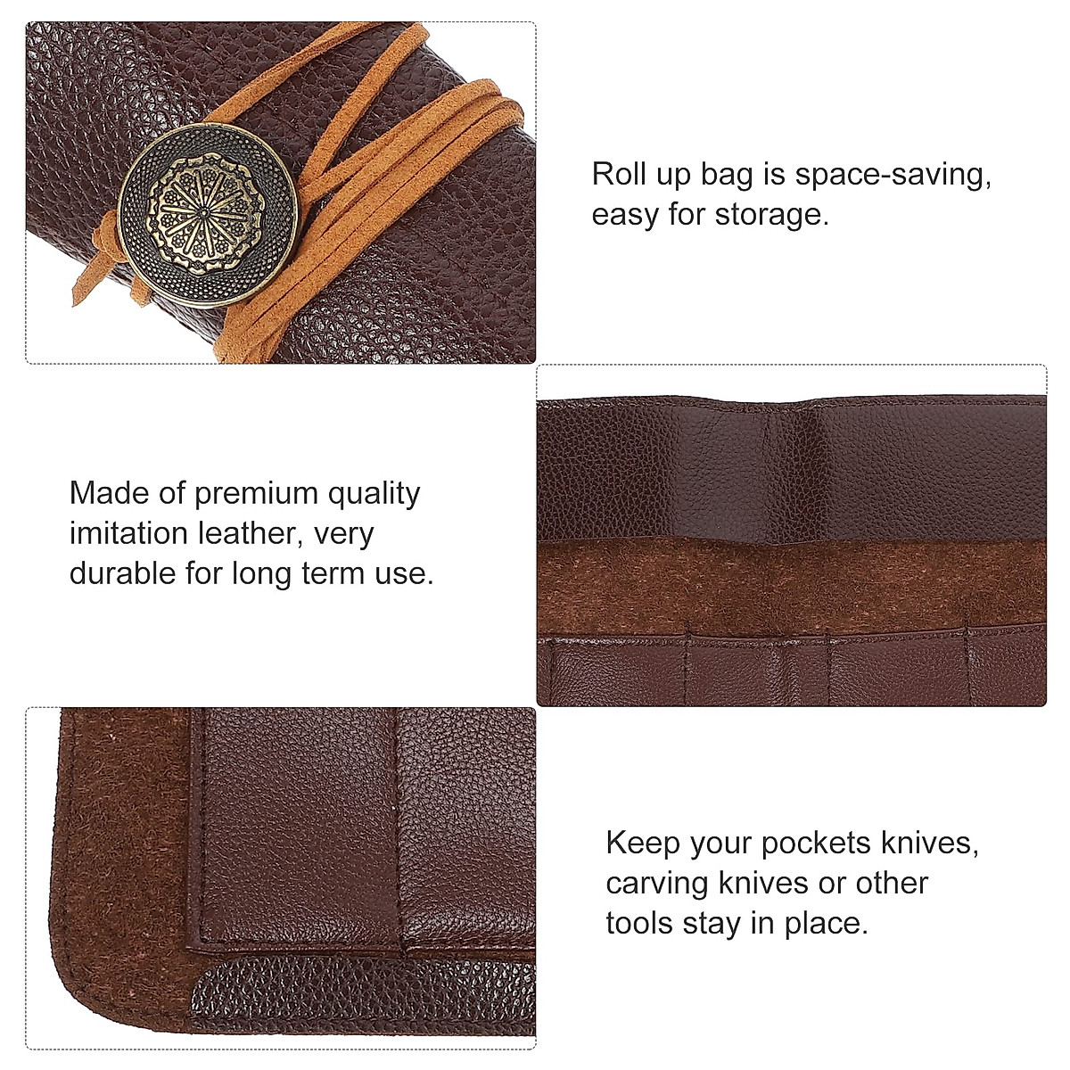 Rosarivae Chef Knife Roll Bag Tools Knives Roll Up Bag Carving Pocket Knives Leather Bag Storage Organizer - Knives not Included