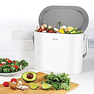 QUALIAZERO Multi-Purpose Countertop Compost Bin | 4L / 1 Gal ABS Plastic Slim Shape | Trash Can with Gray Lid | (4L / 1 Gal, Gray)