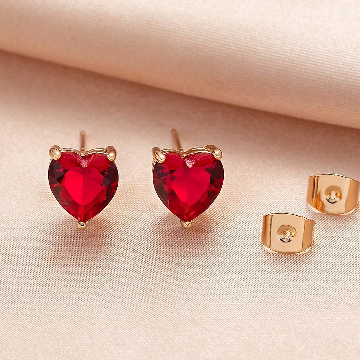 Heart Austrian Crystal Stud Earrings for Women Fashion 925 Sterling Silver Hypoallergenic Jewelry (Red)