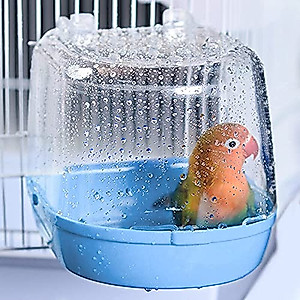 Bird Bath Tub,Hanging Bathtub Bird Cage Supplies with Hooks,Water Shower Transparent Box Food Feeder Holder Tray for Small Birds, Canary, Budgies,Parrot 13X14X13cm