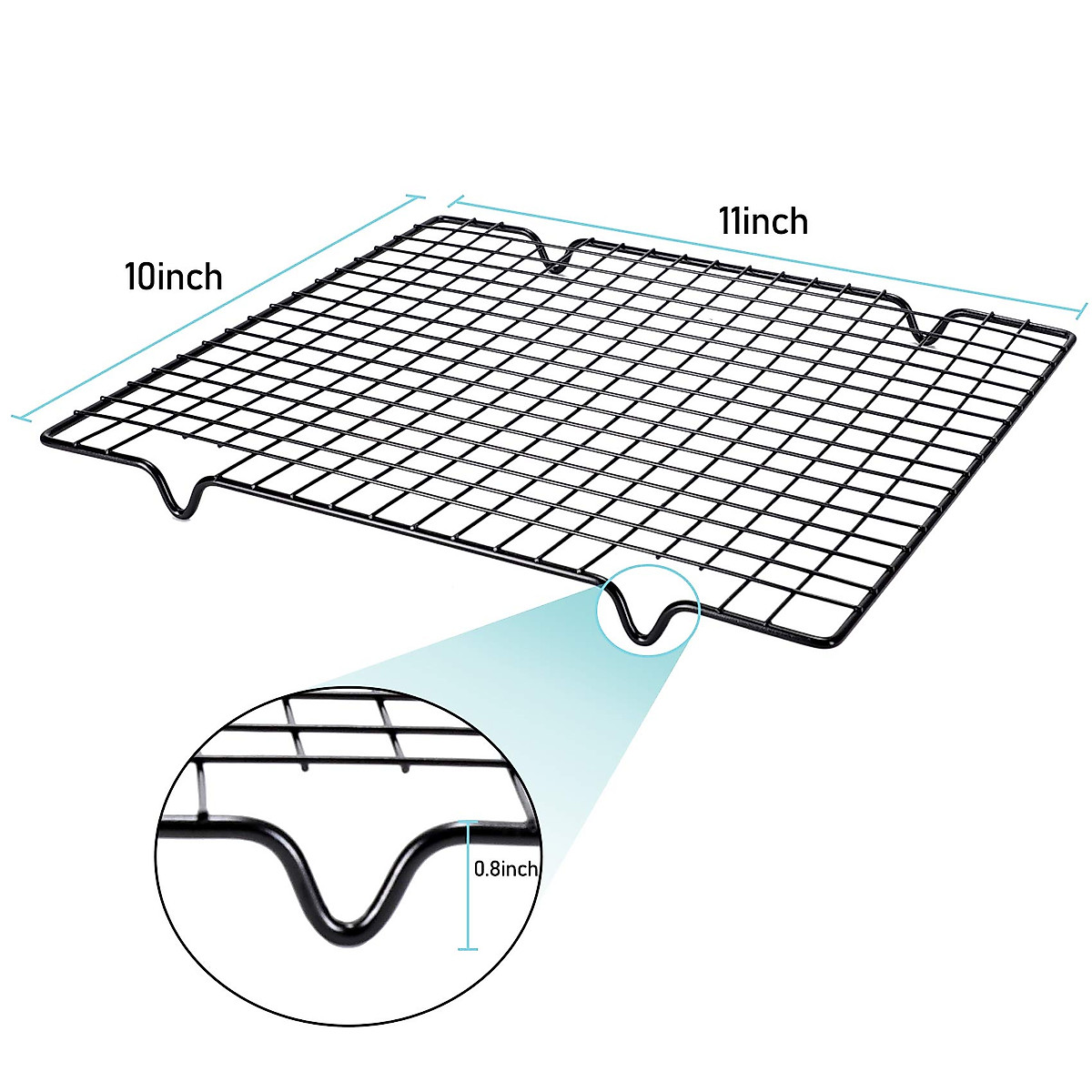 Lamoutor 2Pcs Metal Kitchen Baking Cooling Rack Square Wire Cooling Rack for Cake and Meat 10 x 11 inches (Black)