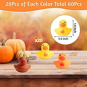 Haooryx 60Pcs Fall Mini Rubber Ducks Holiday Bath Toys Maple Leave Bathtub Float Ducky Tiny Squeak Duck for Kids Fall Themed Party Festival Favors Baby Shower Toys School Class Game Reward