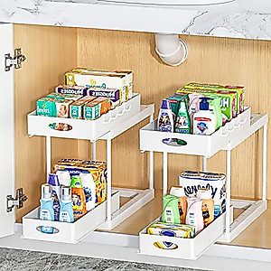 Aojia Under Sink Organizer with 2 Sliding Drawers, Bathroom Organizer Under Cabinet, Pull-out Under Sink Storage，Under Cabinet Storage for Kitchen and Bathroom