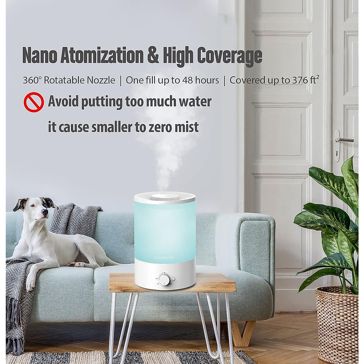 MegaWise Top Refill 7-colour Night light humidifier for Kid bedroom with 3.5L Large Capacity, No leakage with Stable Fine Mist Output