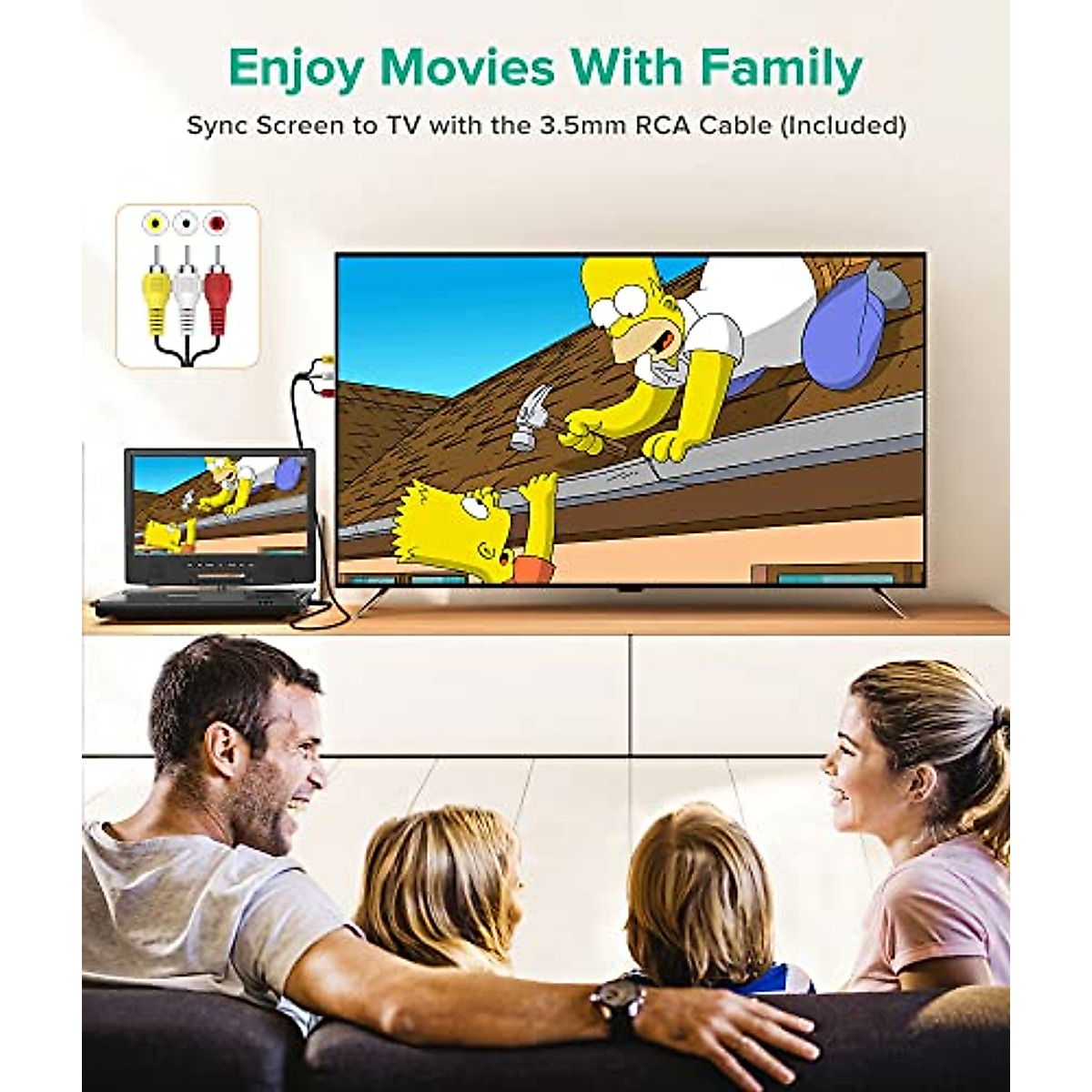 WONNIE 12.5" Portable DVD Player Car Headrest Video Players with 10.5" Swivel Screen, Car Headrest Holder, 5-Hours Rechargeable Battery, Regions Free, Support USB/SD Card/Sync TV