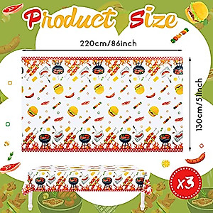 Plastic BBQ Party Tablecovers 86 x 51 inches Disposable Printed BBQ Party Tablecloth for Outdoor Indoor Birthday Barbecue Party Decoration Stain Resistant and Easy to Clean(3 Pack)