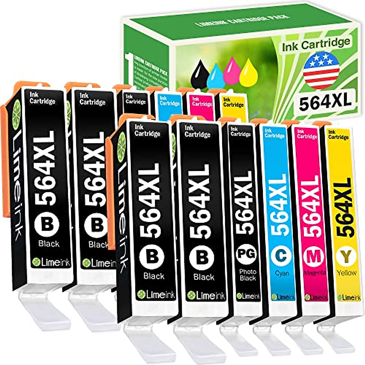 Limeink 12 Pack Remanufactured 564XL New Generation Ink Cartridges Set (4 Black 2 Photo Black 2 Cyan 2 Magenta 2 Yellow) for HP Photosmart 5510 5520 6510 6520 7510 7515 7520 7525 B8550 C5300 Printers
