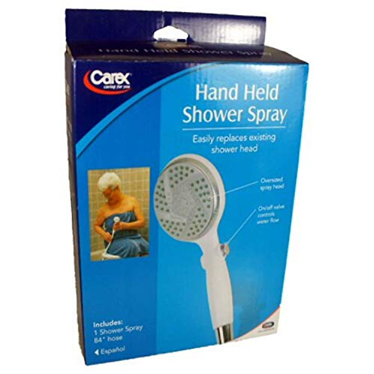 Carex Handheld Shower Head with Extra Long 84" Flexible Hose and Convenient Pause Function - Watersense Certified Handheld Shower Head with Hose with Oversized Spray Head - White