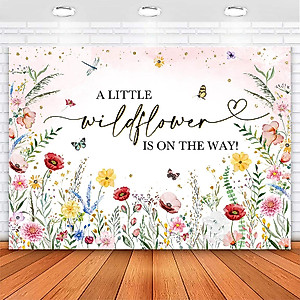 Avezano Wildflower Baby Shower Backdrop Watercolor A Little Wildflower is On The Way Baby Shower Party Decorations Wildflower Theme Girl Banner Photoshoot Props 7x5 ft, 83x59 inch