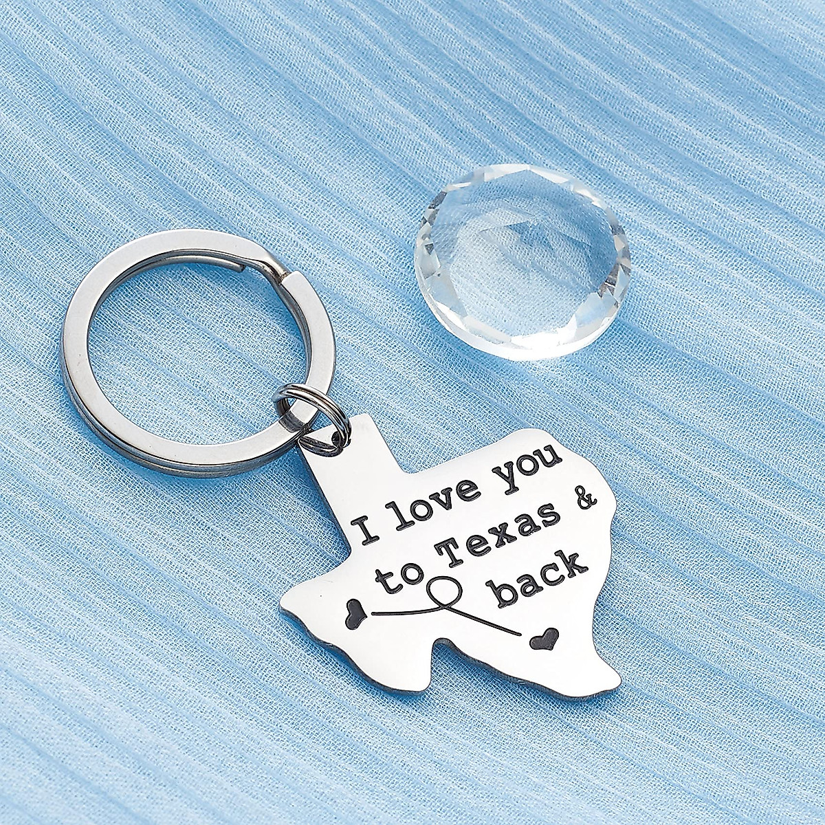 I Love You to Texas and Back Keychain Boyfriend Girlfriend Long Distance Relationship Gift Going Away Gifts Friendship (Keychain)