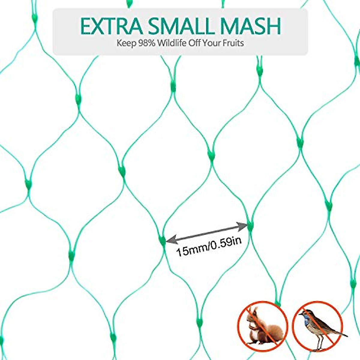 Garden Netting Anti Bird Protection Net 4M x 10M / 13Ft x 33Ft Green Garden Plant Netting Fruit Trees Netting with 20 Tacks and 50 Ties