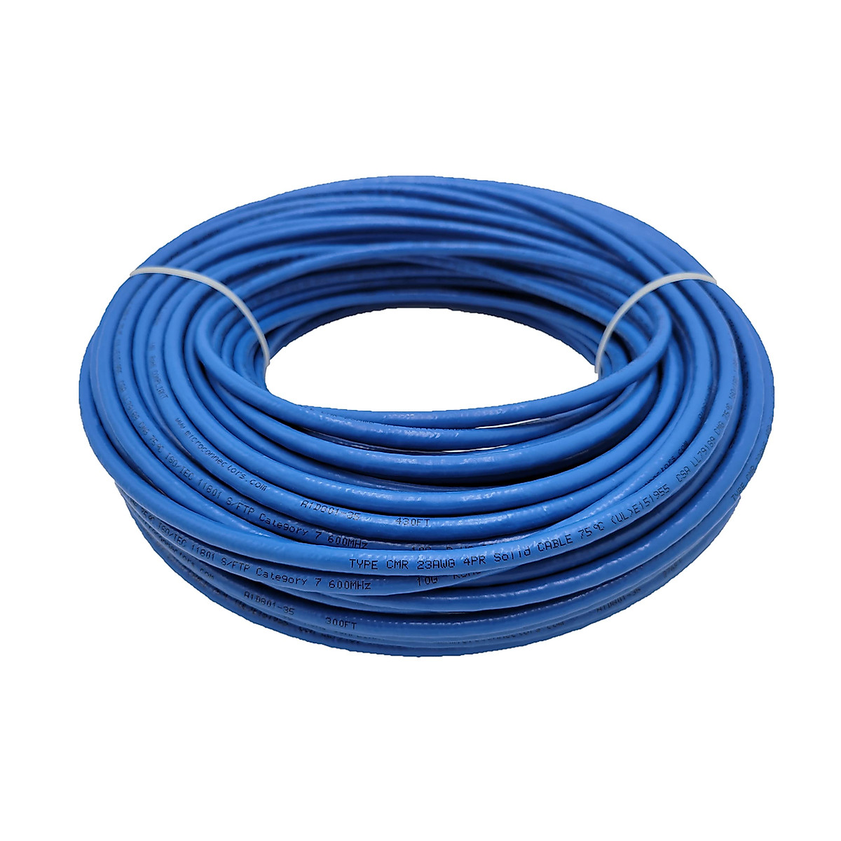 MICRO CONNECTORS 250 Feet Cat7 Bulk Ethernet 23AWG Cable Solid & Shielded (S/FTP) CMR Riser (Blue) (TR4-580SRBL-250)