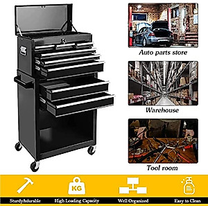 8-Drawer High Capacity Rolling Tool Chest, Removable Cabinet Storage Tool Box with Wheels and Drawers, Detachable Toolbox with Lock for Workshop Mechanics Garage