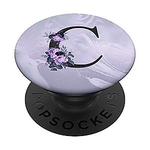 Initial Letter C Purple Lavender Floral Monogram For Women PopSockets PopGrip: Swappable Grip for Phones & Tablets