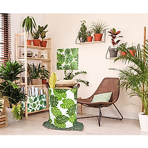 HIYAGON Laundry Baskets,Collapsible Hamper, Canvas Fabric Laundry Hamper,for Toy Organizer Bins,Gift Baskets, Bedroom, Clothes, Nursery,Kids,Boys (Green Leaf)