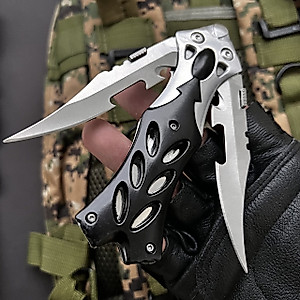 LFHC Pocket Double Blade Knife, Tactical Twin Edge Dual Blades Folding Knife, 8.5-in Outdoor Camping Multifunctional EDC Tool Fishing Hunting Knives with Clip and Liner Lock, Aluminum Handle Gifts