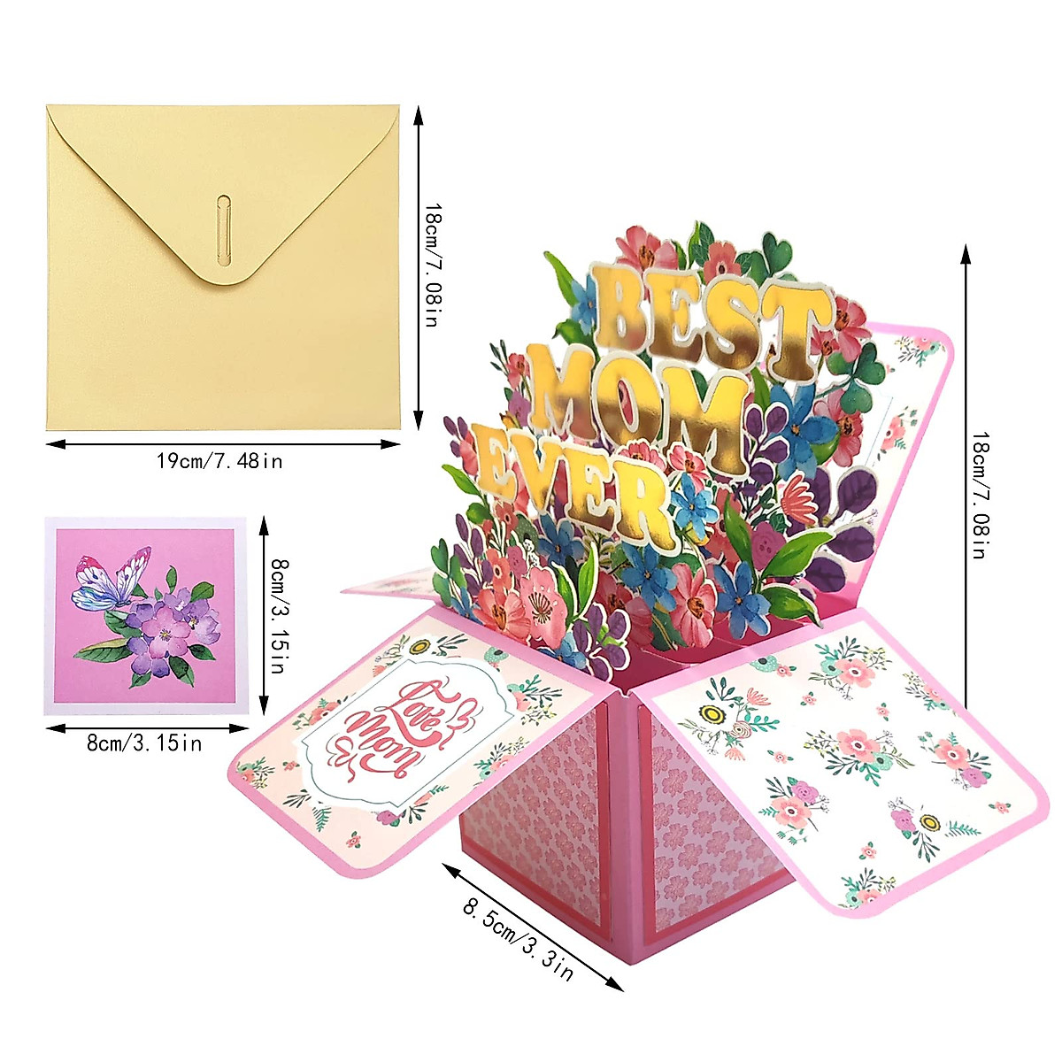 Christmas Card Pop Up Cards 3D Popup Cards Best Mom Christmas Pop Up Cards with Note Card and Envelope for Christmas Gifts Birthday Cards Thinking of You Mom Christmas Cards