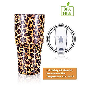 DYNAMIC SE 30oz Leopard Tumbler Double Wall Stainless Steel Vacuum Insulated Travel Mug with Splash-Proof Lid Metal Straw and Brush