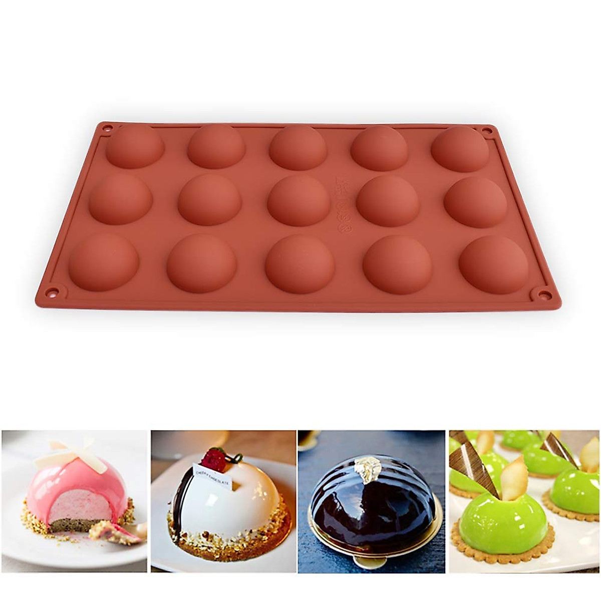 homEdge Small 15-Cavity Semi Sphere Silicone Mold, 3 Packs Baking Mold for Making Chocolate, Cake, Jelly, Dome Mousse-1.5 inches (Diameter) Pay Attention to the Size