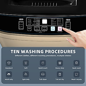 OOTDAY Washing Machine, 2.3 cu.ft Portable Washing Machine, Full Automatic Portable Washer, 10 Wash Programs, Laundry Washer with Drain Pump, for Apartments, Dorm, RV Camping, Bathroom (Gold)
