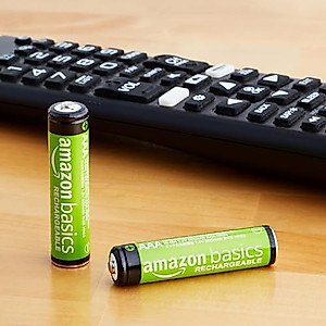 Amazon Basics 12-Pack Rechargeable AAA NiMH Performance Batteries, 800 mAh, Recharge up to 1000x Times, Pre-Charged