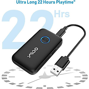 YMOO B06T1 Bluetooth 5.3 Transmitter Receiver with Airplane Adapter, 3.5mm Jack AUX Adapter for Airplane, 22h 100ft Long Range AptX Low Latency for Speaker/Phone/Tablet/PC/Gym/Home Stere