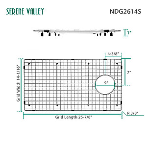 Serene Valley Sink Bottom Grid 25-7/8“ X 14-1/16", Side Drain with Corner Radius 3/8",SVH2614S