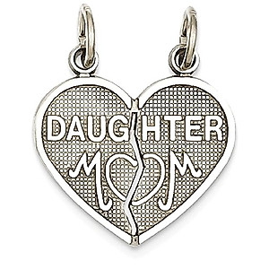 IceCarats 14K White Gold Daughter Mom Break Apart Heart Love Necklace Mama Charm Mother Pendant