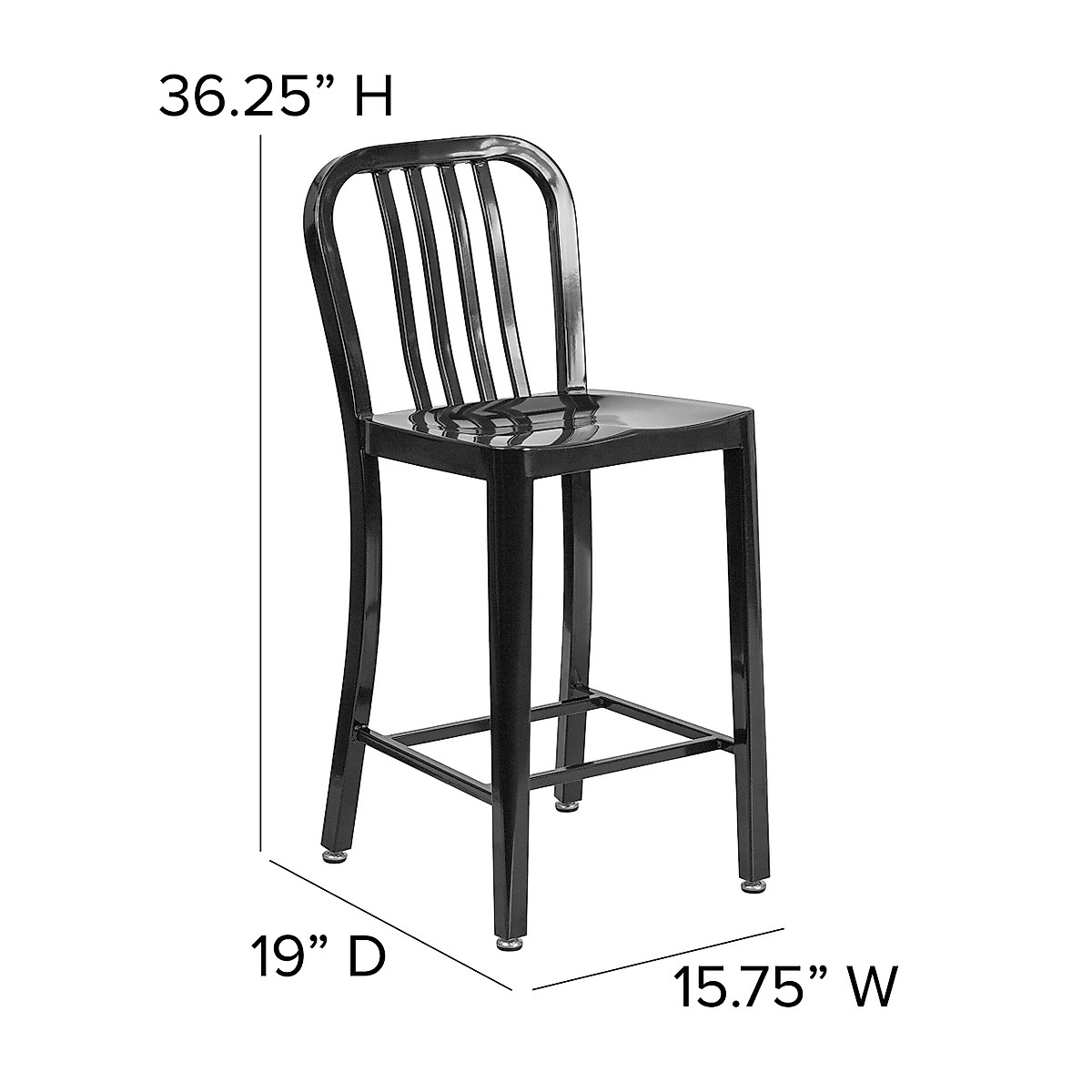 Flash Furniture Gael Commercial Grade 2 Pack 24" High Black Metal Indoor-Outdoor Counter Height Stool with Vertical Slat Back