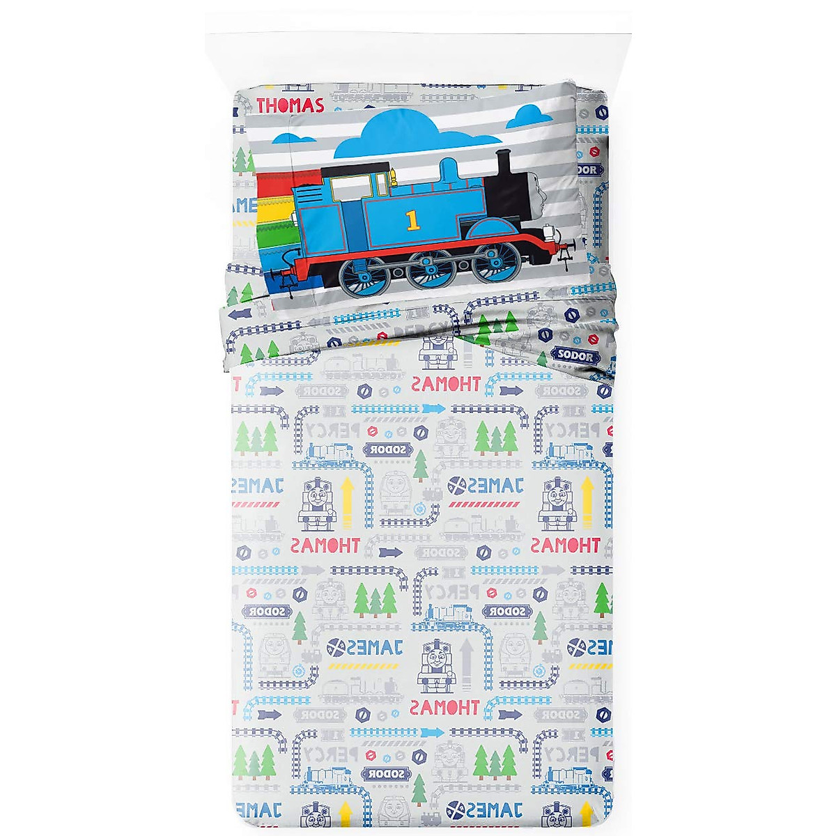 Jay Franco Thomas & Friends Stitch in Time Toddler Sheet Set - 3 Piece Set Super Soft and Cozy Toddler’s Bedding - Fade Resistant Microfiber Sheets (Official Mattel Product)