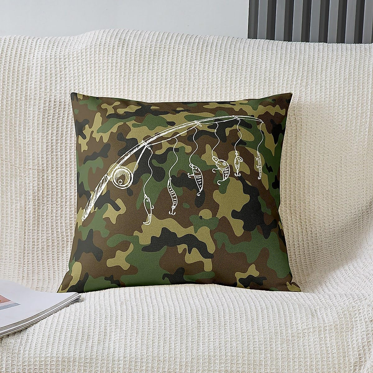 Camouflage Pillow Cases Cushion Covers 24"x24" Set of 2 Soft Camo Throw Pillow Covers for Kids Decor Fishing Decorative Throw PillowCases for Sofa Fisherman Fish Man Cushion Cases Bedroom Green