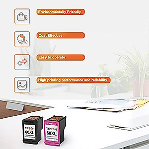 TESEN 60XL Remanufactured 60XL Ink Cartridge Replacement for HP 60 XL 60XL Use with HP Envy 100 120 114 DeskJet D2530 D2430 F4440 Photosmart C4640 C4650 D110a Series Printer (2 Pack, 1 Black+1 Color)