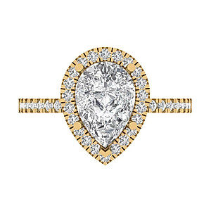2.38 Ct Pear Cut Clear Simulated Diamond 14K Yellow Gold Halo Solitaire with Accents Engagement Promise Bridal Ring Size 5