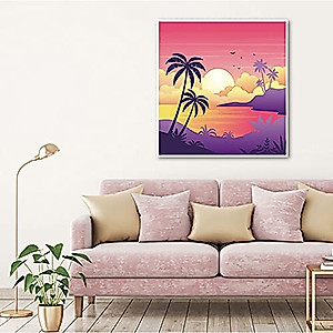 weharnc 4 Pack Paint by Number for Adults Landscape-Paint by Numbers for Adults Beginner,Seaside Sunset Scenery Paint by Number Perfect for Gift Home Wall Decor(8x8inch)