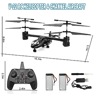 Mostop V-22 RC Plane 4CH Remote Control Airplane with High & Low Speed, Altitude Hold and LED Light, 2 Batteries Powered Multiple Stunt Flying Toy RC Helicopter Gift for Beginners Kids Adults